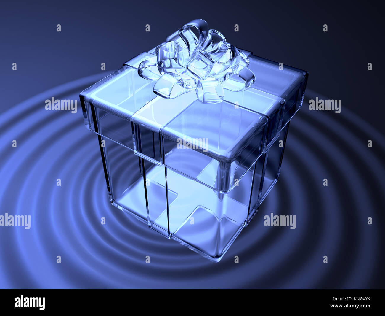 3d blue crystal present box on waving water Stock Photo - Alamy