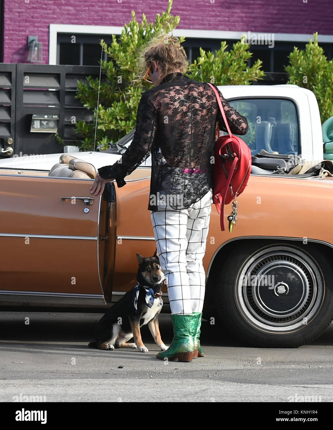 Mod Sun arrives in a vintage Cadillac Eldorado convertible with his dog ...