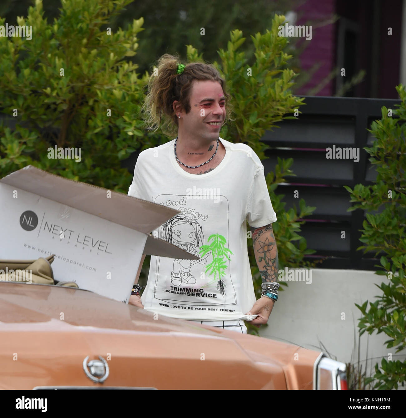 Mod Sun arrives in a vintage Cadillac Eldorado convertible with his dog ...