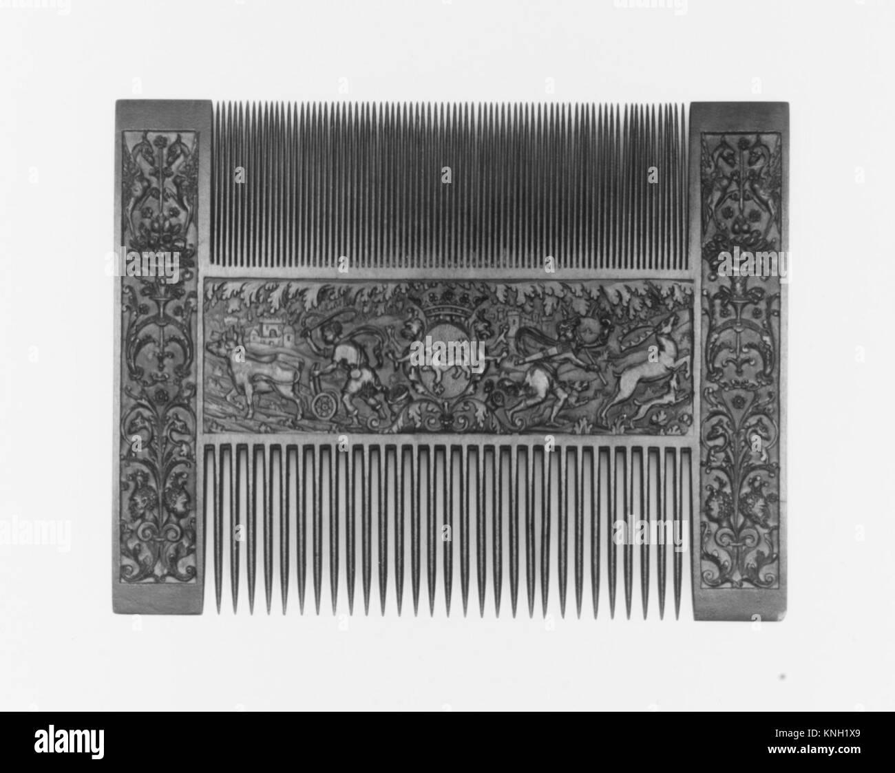 This illustration depicts an ancient comb, shown in historical ...