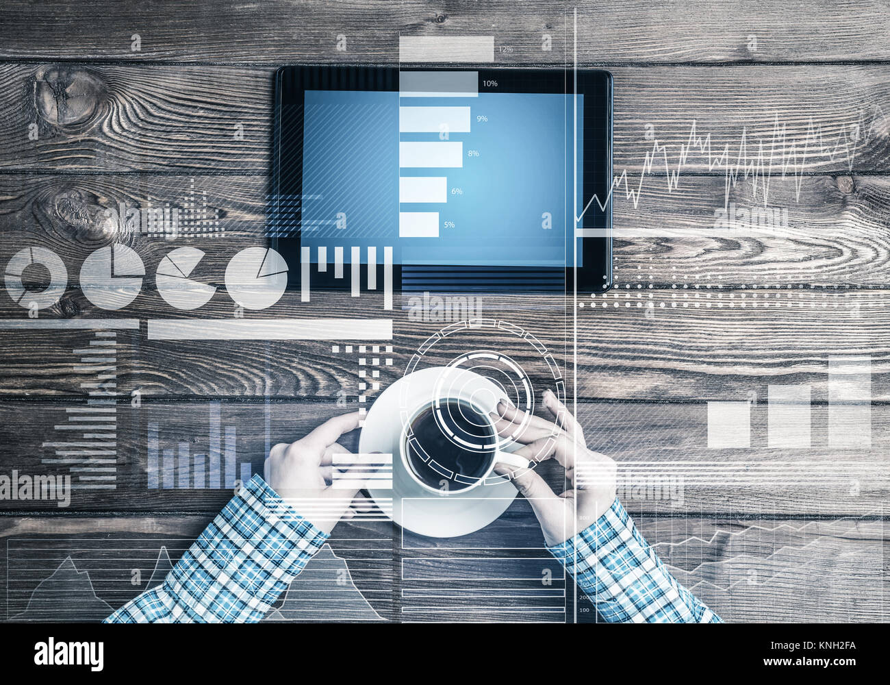 Business workplace with tablet device coffee cup and media inter Stock ...