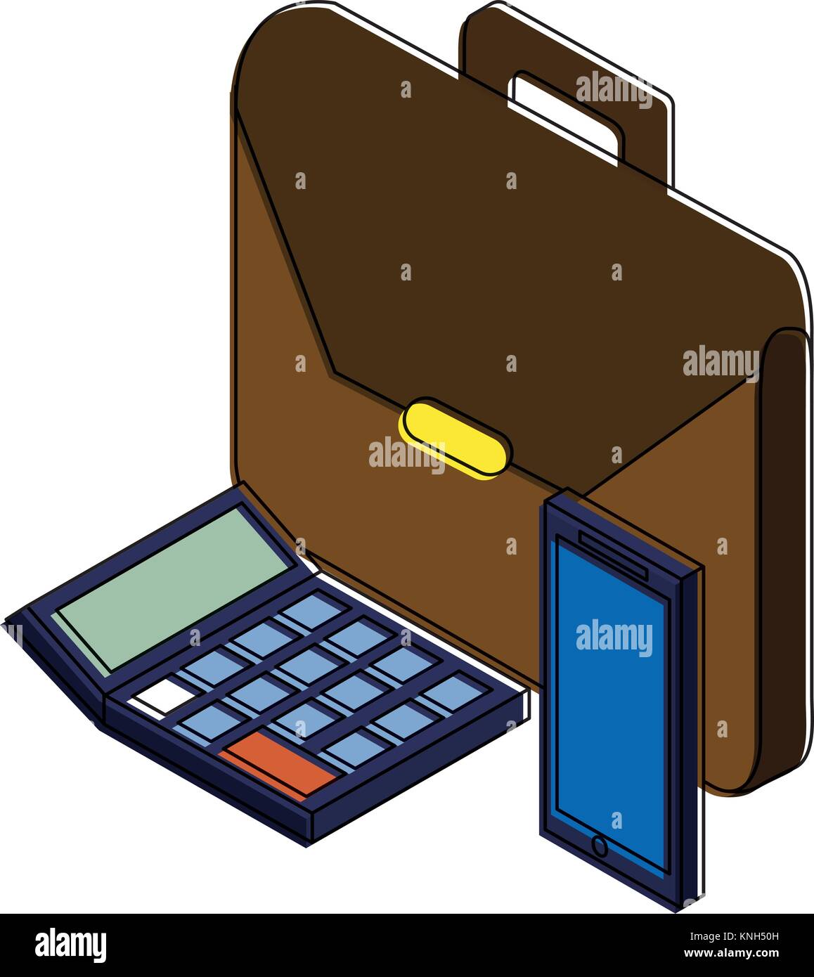 business briefcase mobile and calculator isometric Stock Vector Image ...
