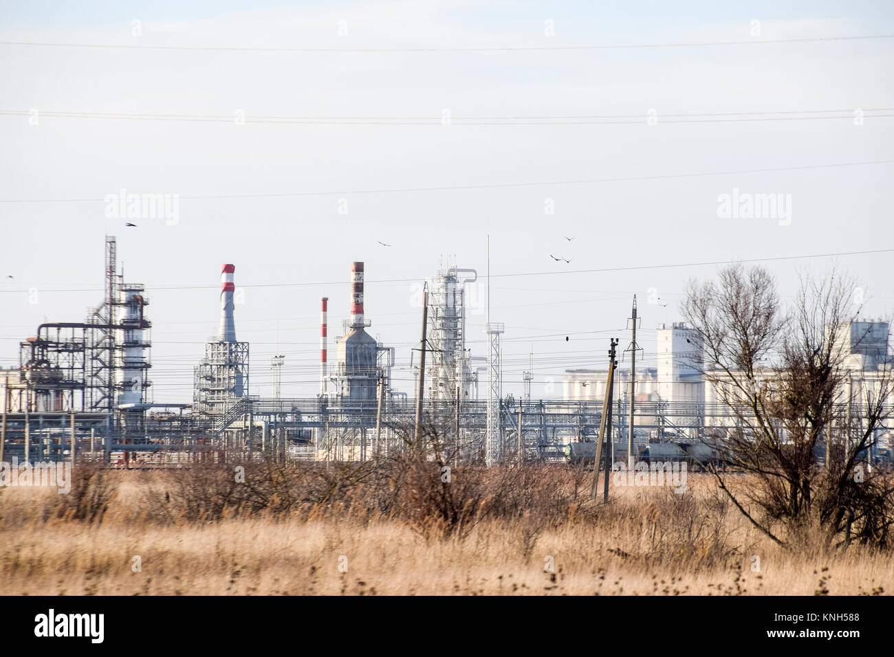 Distillation columns, pipes and other equipment furnaces refinery. The ...