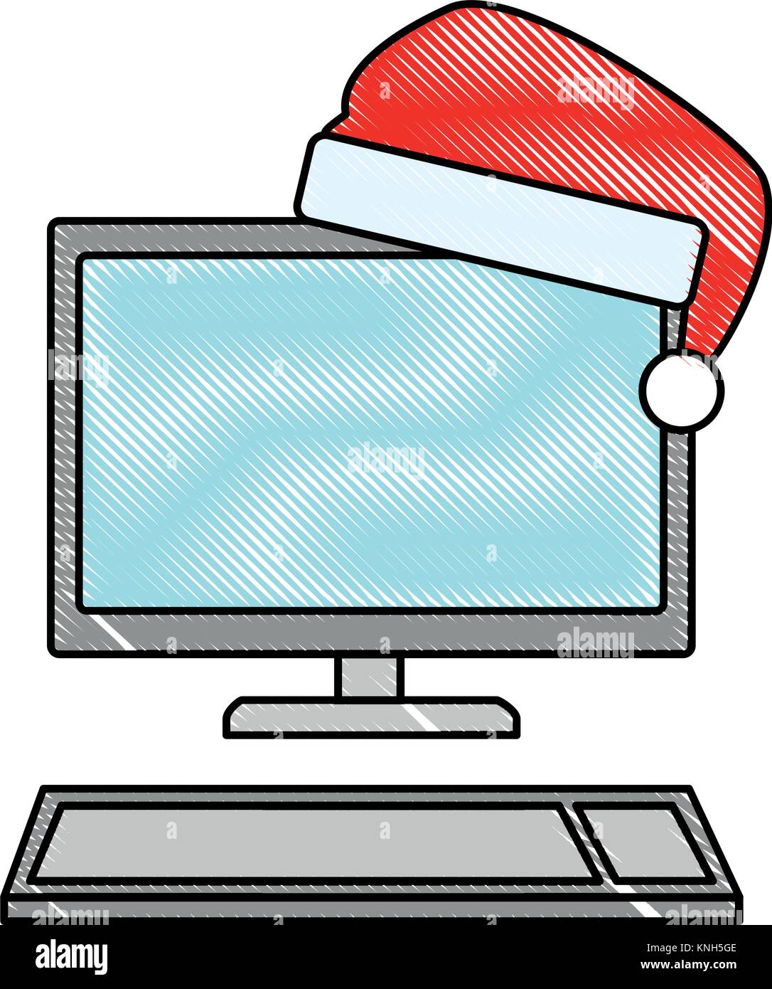 computer desktop with christmas hat vector illustration design Stock ...