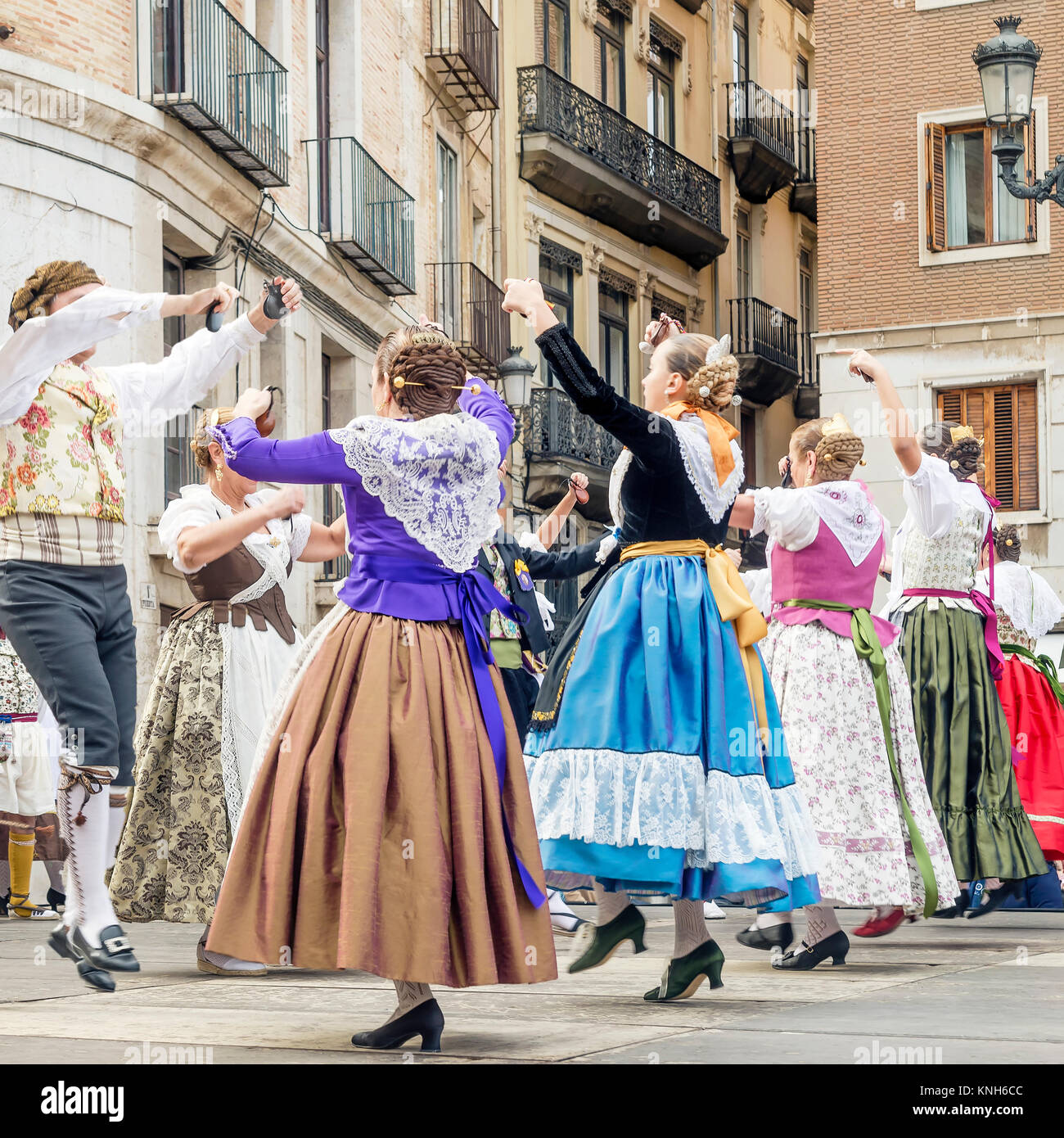 Traditional dancing in the Fallas Balls Al Carrer, Plaza de la Virgen ...