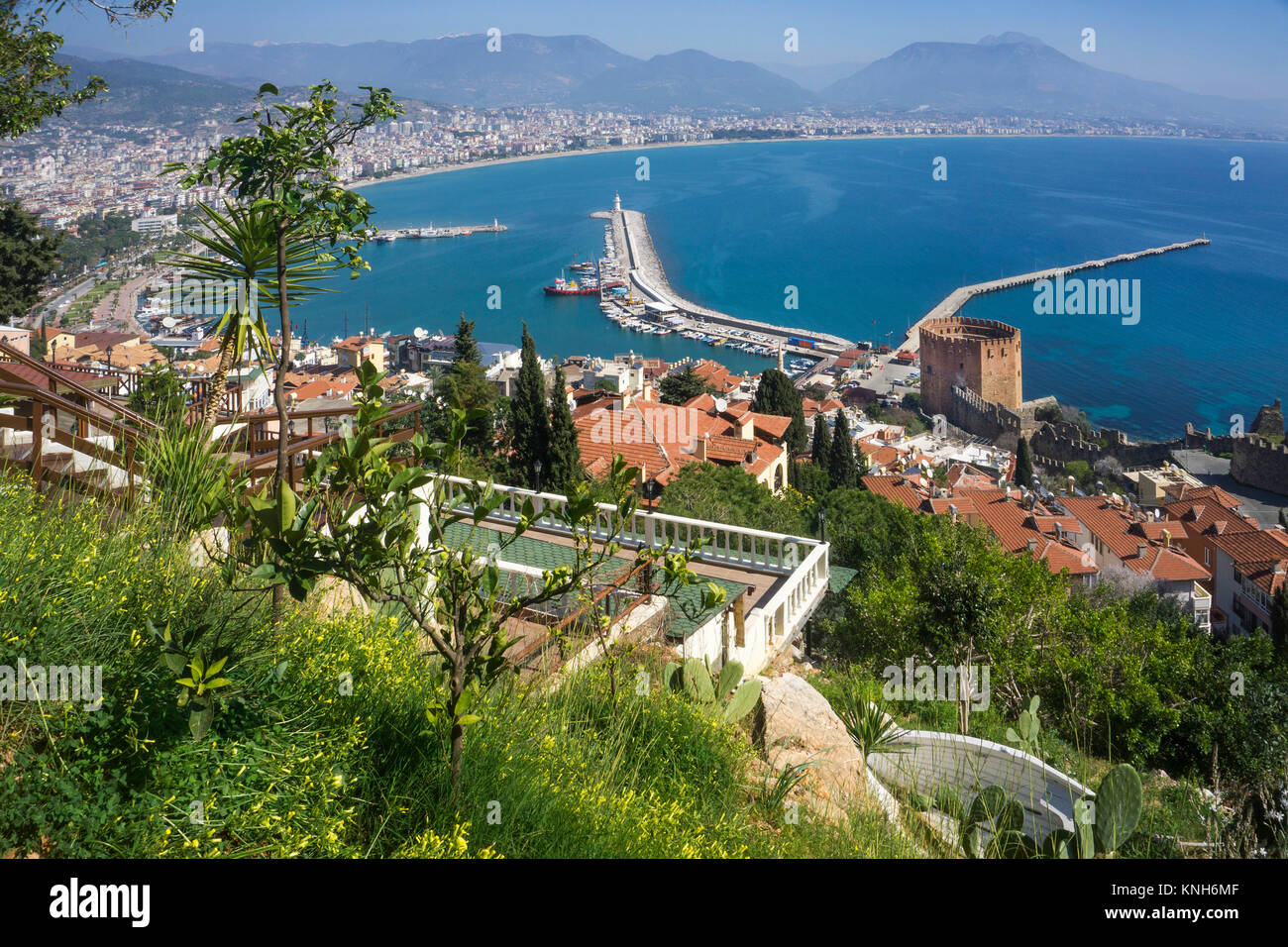 The red Tower at the harbour of Alanya, landmark, turkish riviera ...
