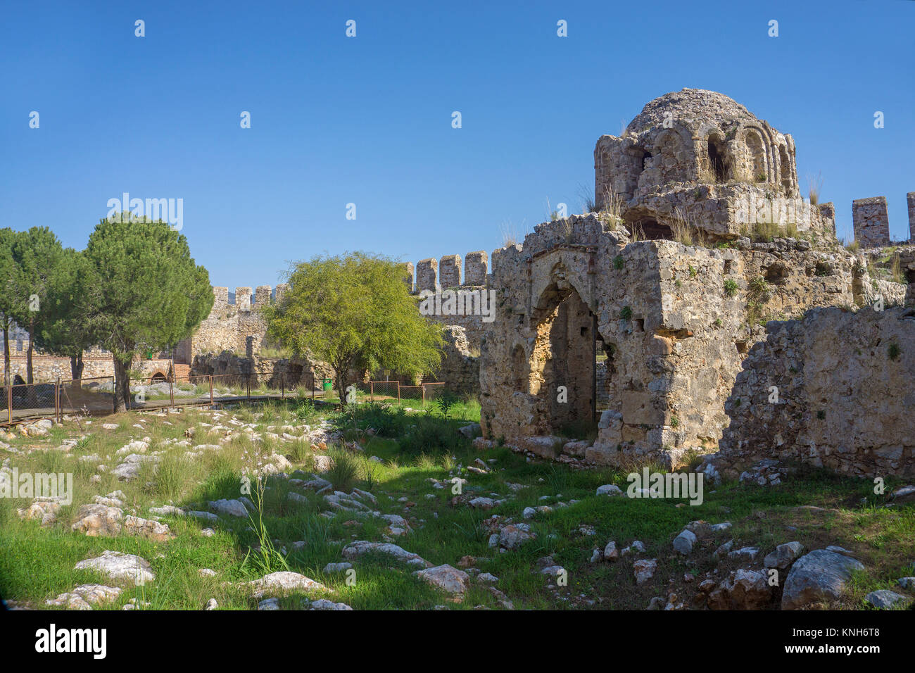 Ruins of old byzantine church at citadel on castle hill, seljuk age ...