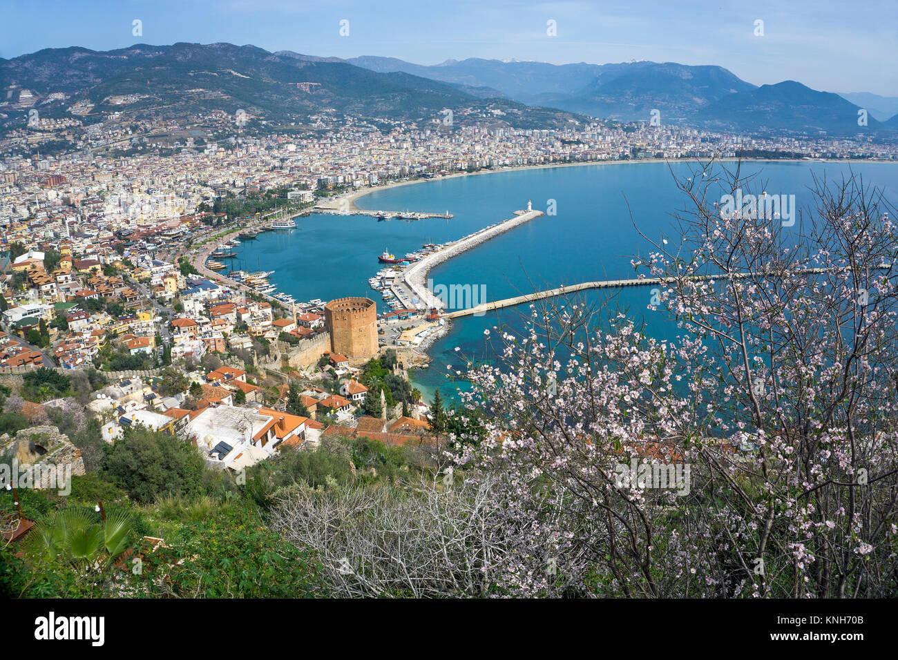 The red Tower at the harbour of Alanya, landmark, turkish riviera ...