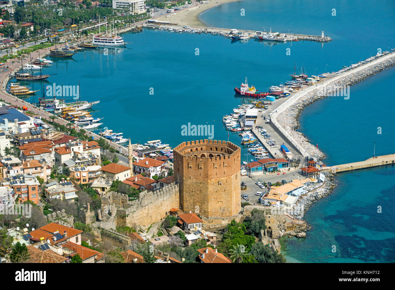 The red Tower at the harbour of Alanya, landmark, turkish riviera ...