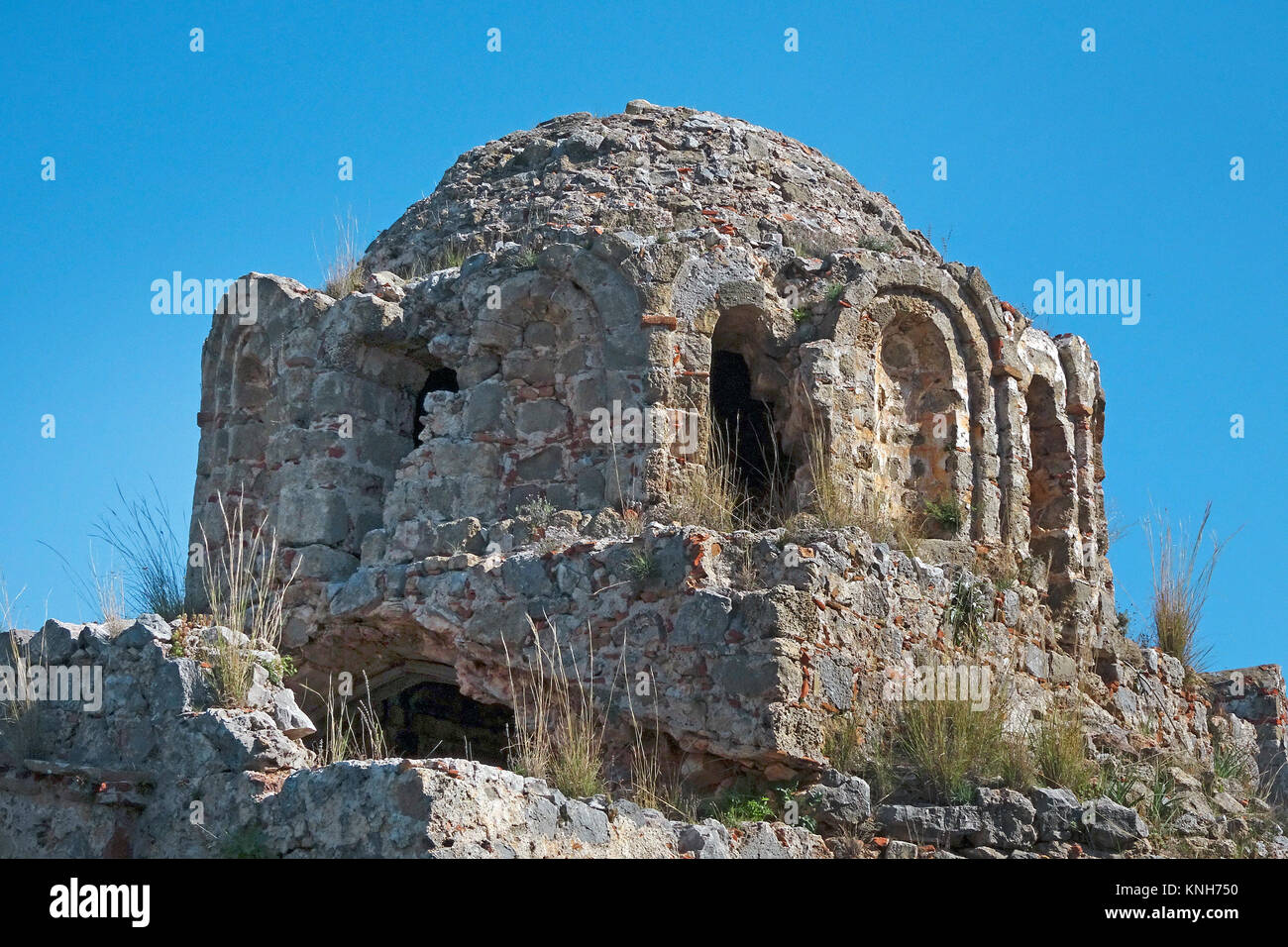 Ruins of old byzantine church at citadel on castle hill, seljuk age ...