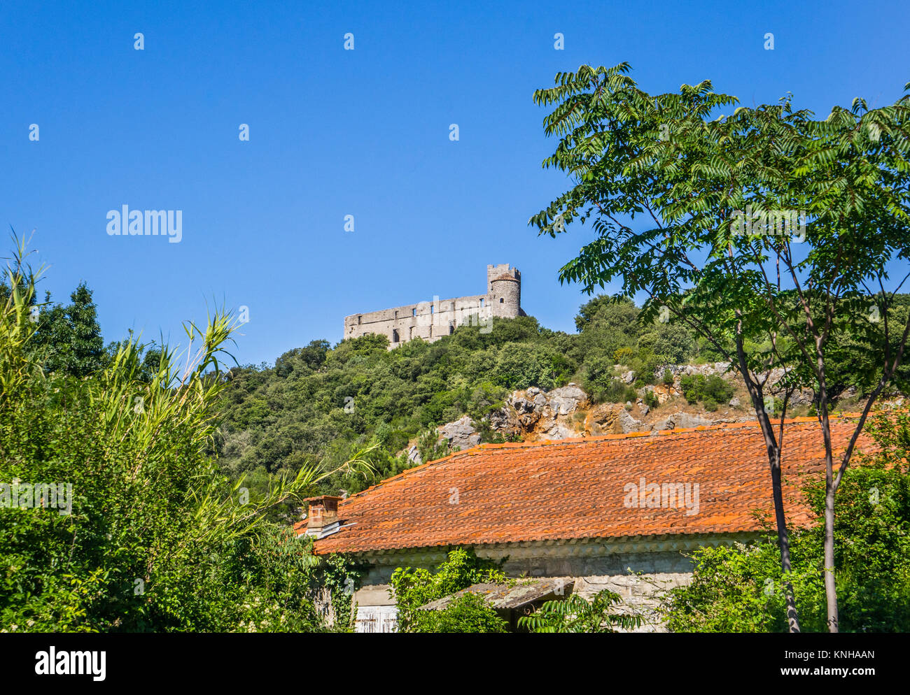 France, Region Occitanie, Gard department, the ruin of Chateau de ...
