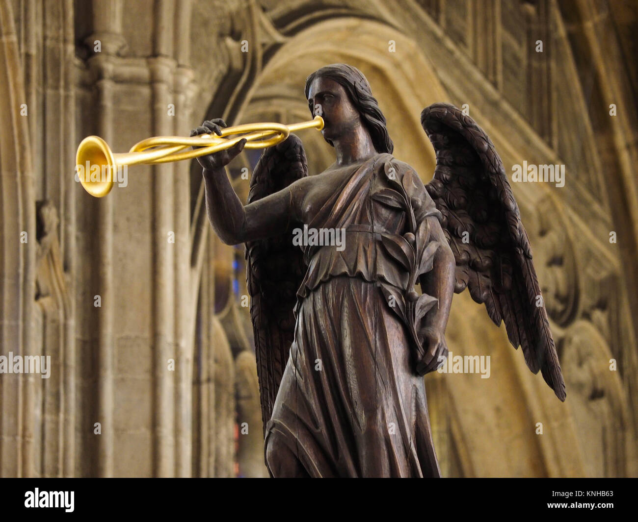 ANGEL WITH TRUMPET, STATUE, , KINGS COLLEGE CHAPEL, CAMBRIDGE Stock ...