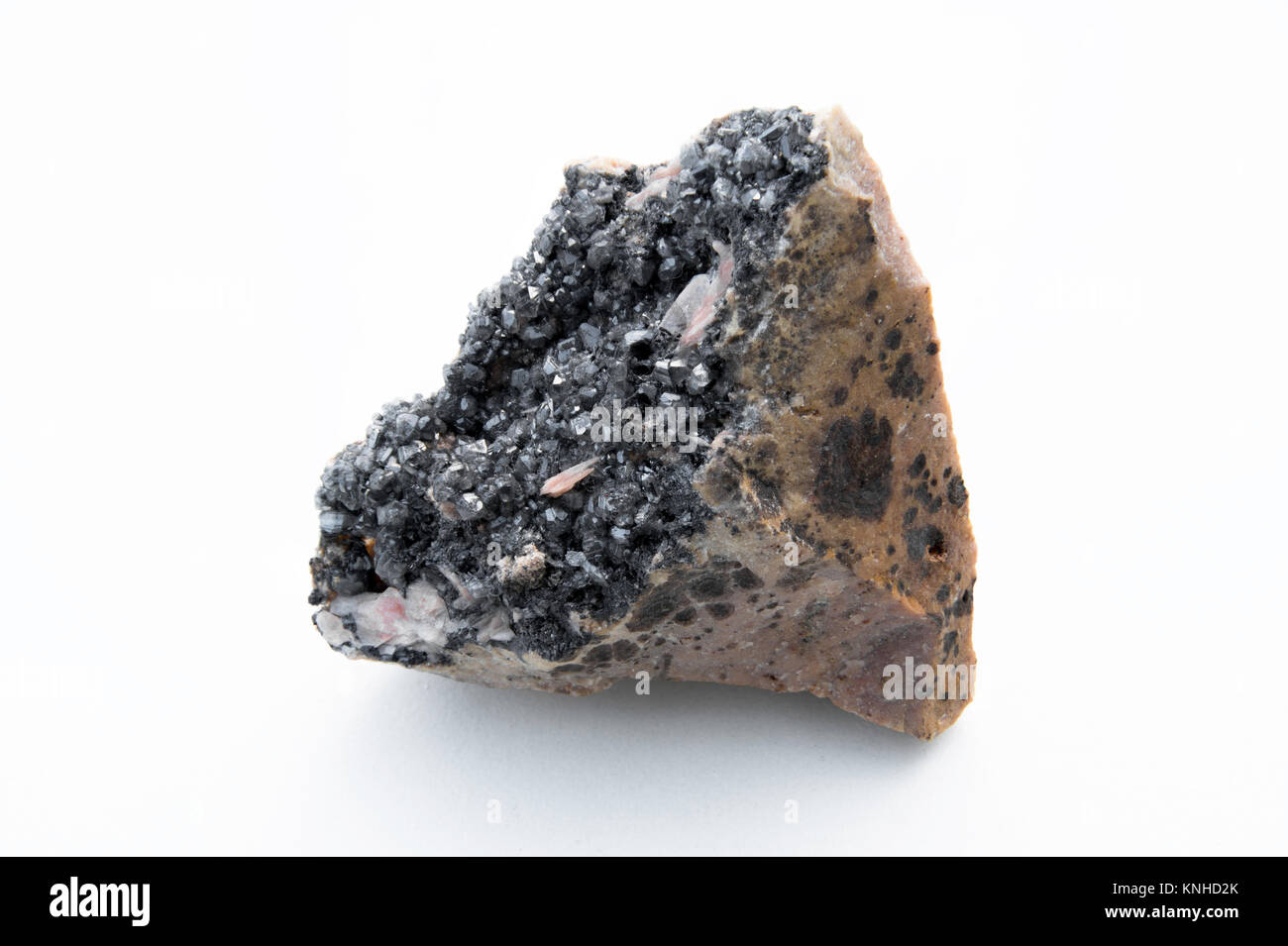extreme close up of Cerussite mineral isolated over white background in ...