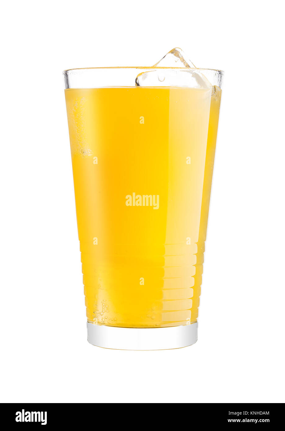 Glasses with orange soda drink and ice cubes on white background Stock Photo - Alamy