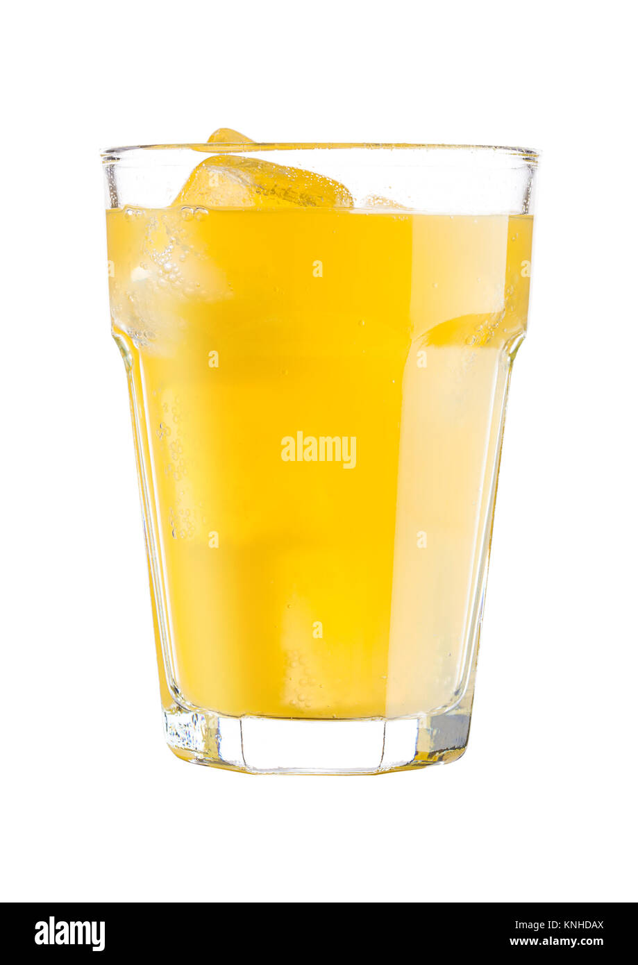Glasses with orange soda drink and ice cubes on white background Stock Photo - Alamy