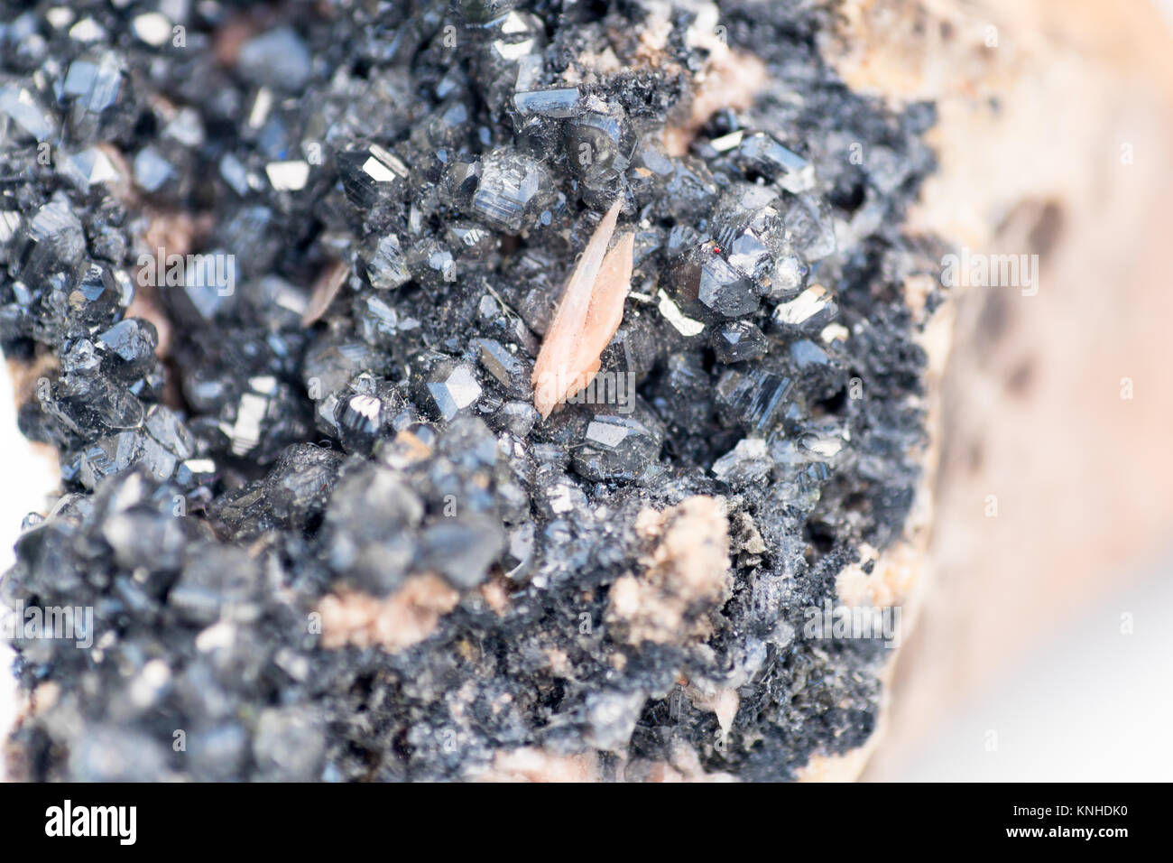 extreme close up of Cerussite mineral isolated over white background ...