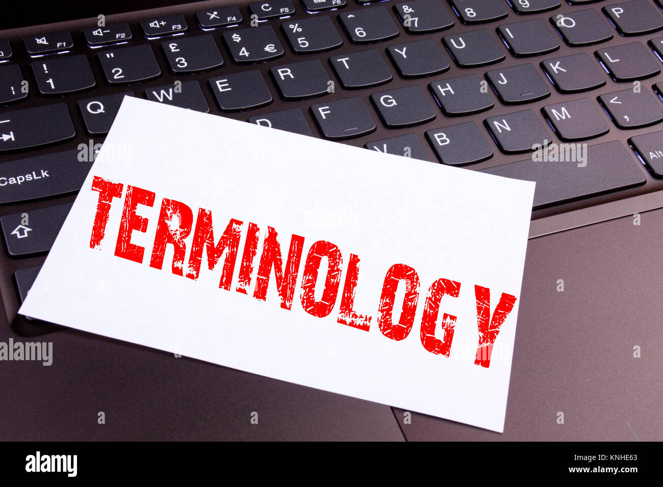 Writing Terminology text made in the office close-up on laptop computer ...