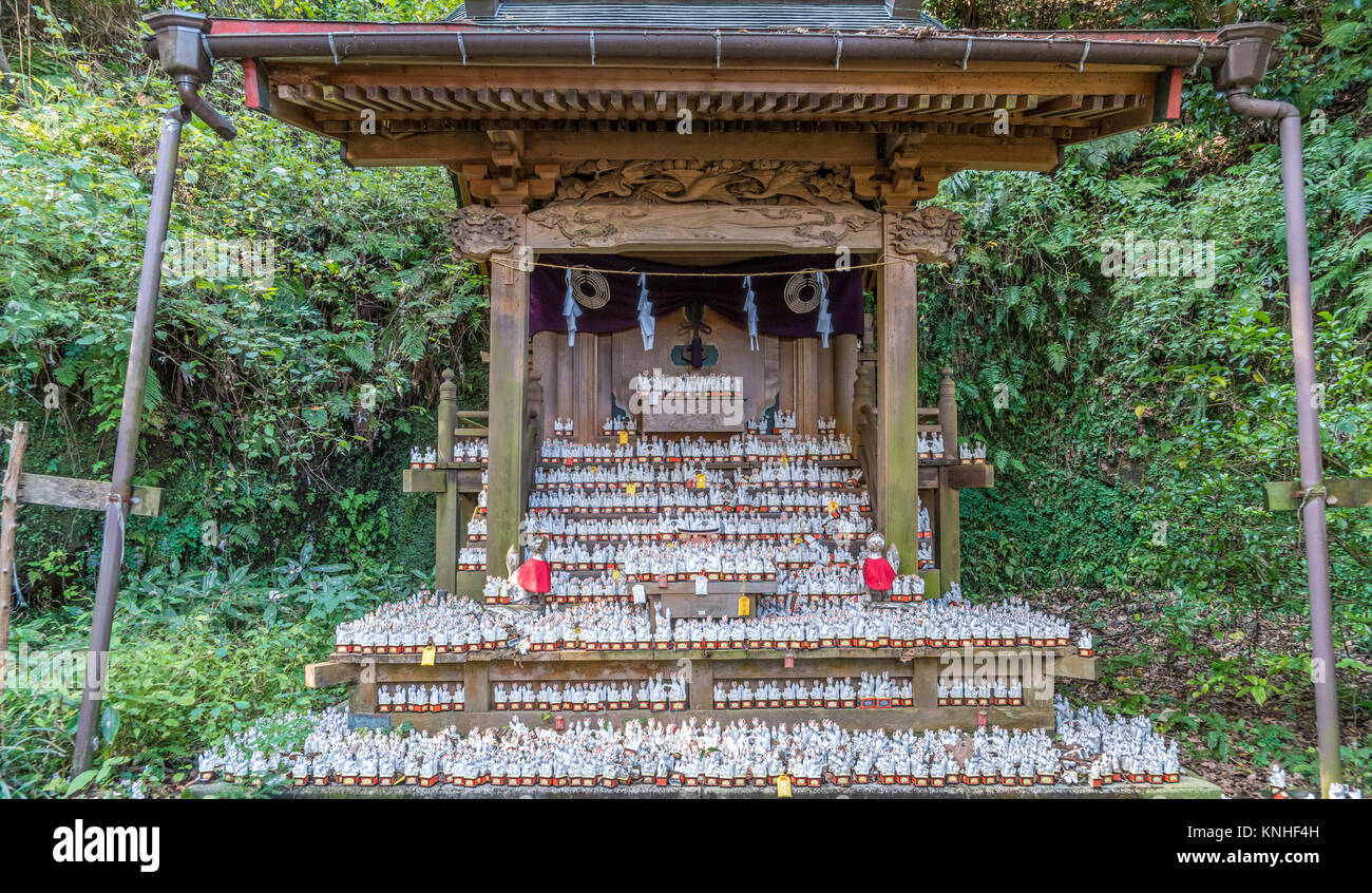 Sasuke Inari jinja. Small Inari statues at upper shrine. founded by ...
