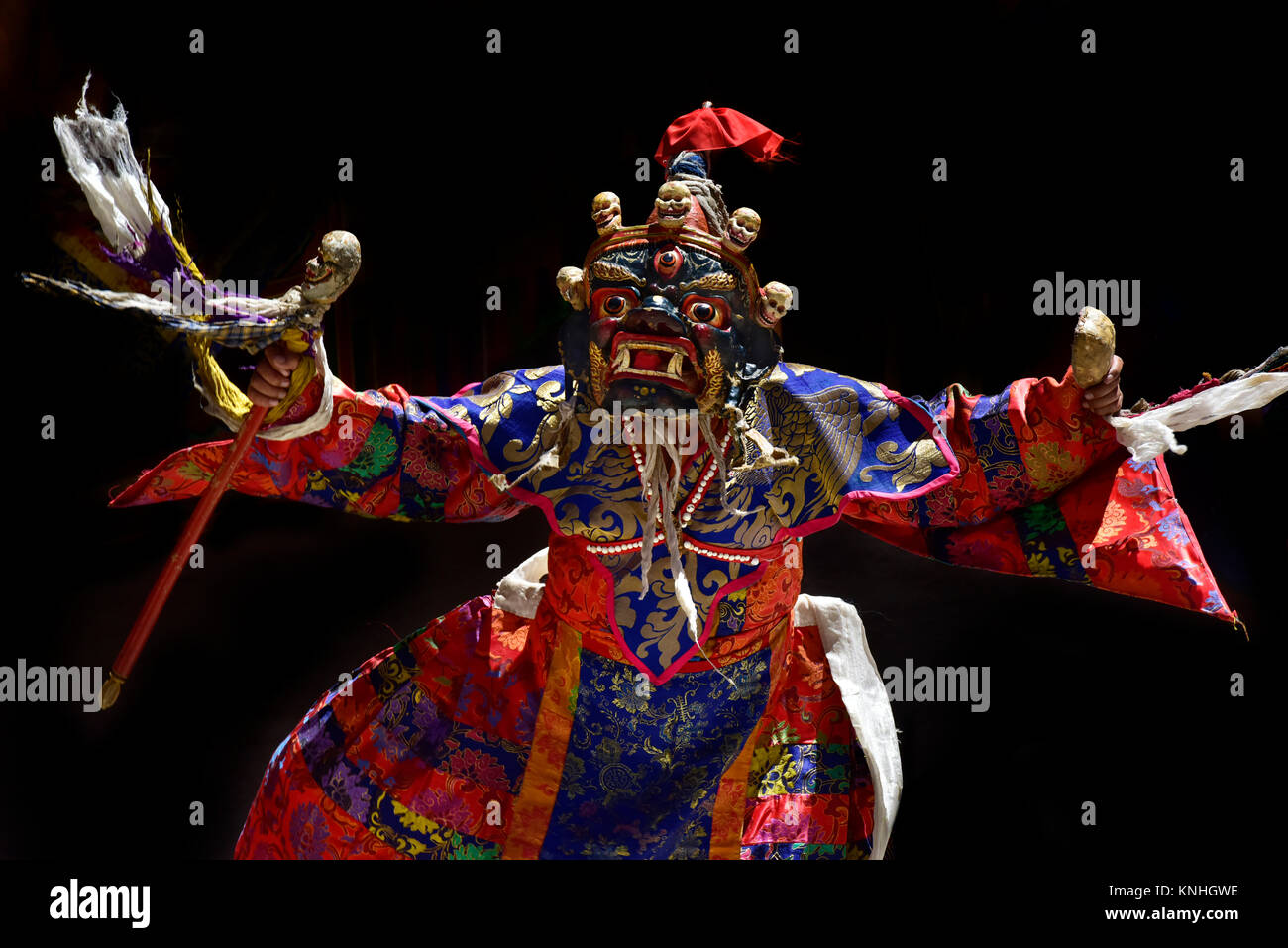 Buddhist monk performs the Dance of Palden Lhamo's Mask at a monastery ...