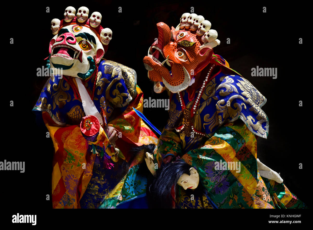 Dance Cham, Dance Buddhist monks high tantric initiations in bright ...