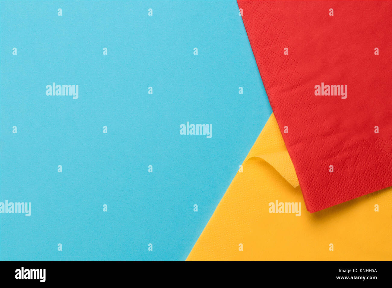 Blue paper texture with two colored napkins. Food theme template and ...