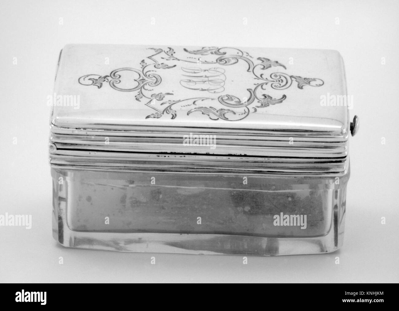 A crystal box with hinged cover, part of a set, highlighting delicate ...