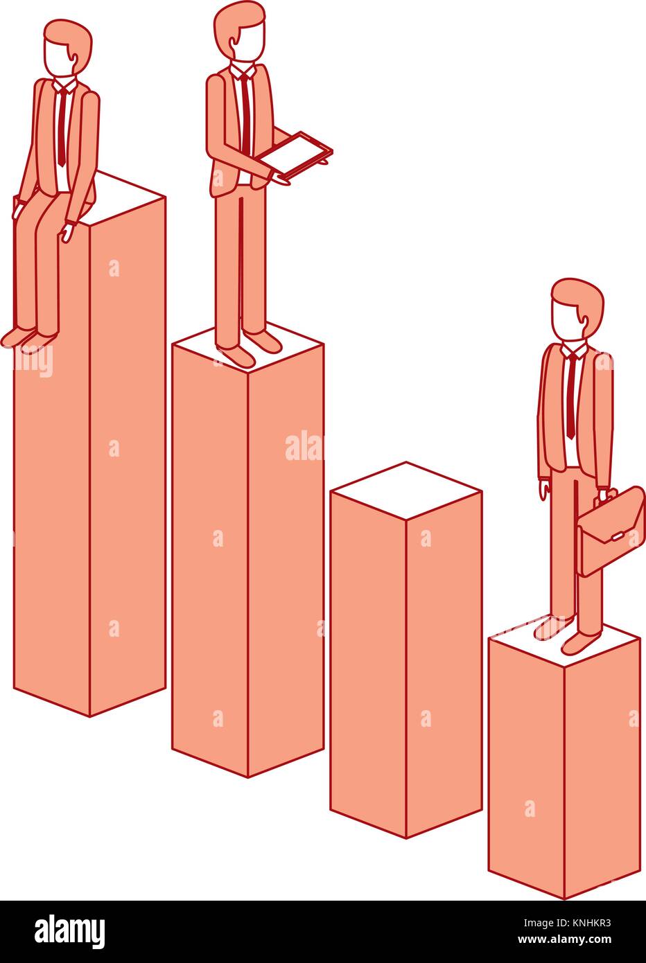 different businessman standing on bar charts their financial status ...