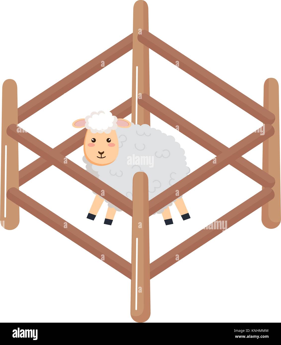cute sheep in fence character icon vector illustration design Stock ...