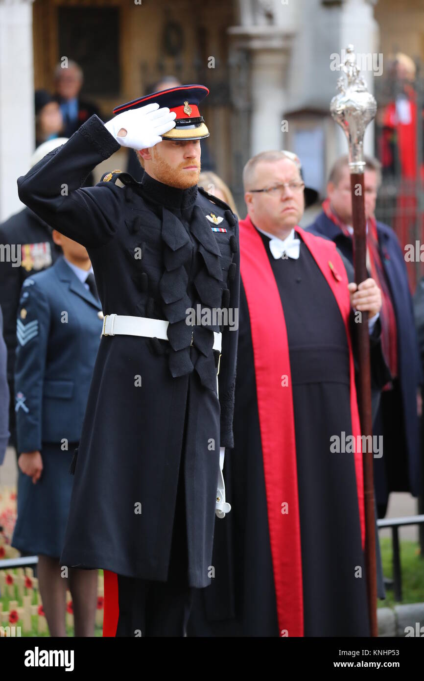 His Royal Highness Prince Harry lays a Cross of Remembrance in front of ...