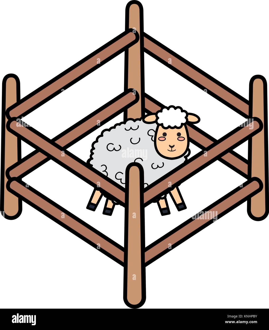 cute sheep in fence character icon vector illustration design Stock ...