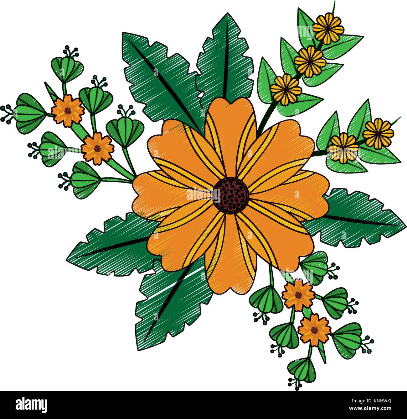 flowers natural leaves branch botanical arrangement Stock Vector Image ...