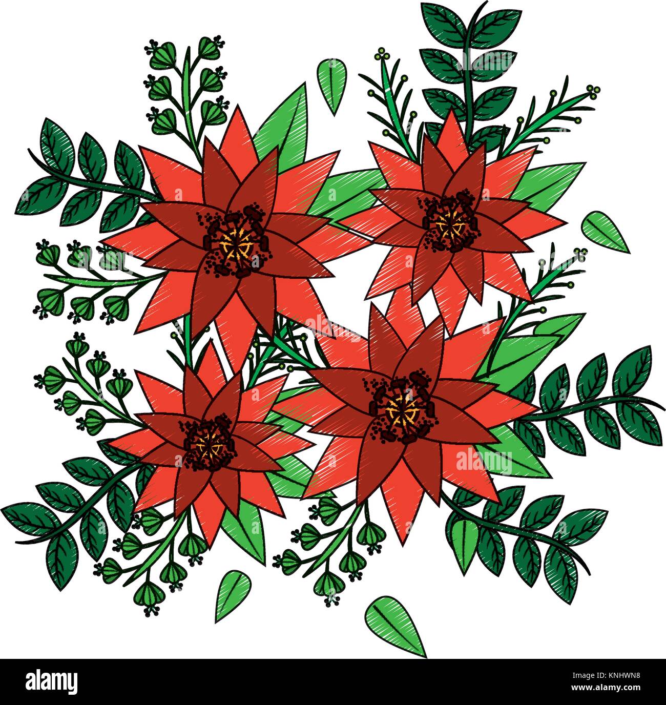 flowers natural leaves branch botanical arrangement Stock Vector Image ...