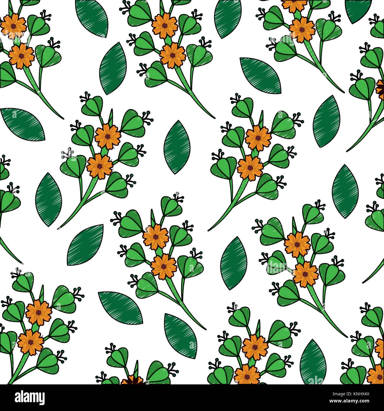 beauty flowers branch leaves decoration pattern Stock Vector Image ...