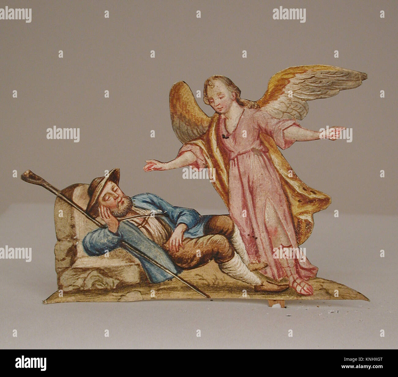 This painting depicts an angel appearing to a shepherd in a moment of ...