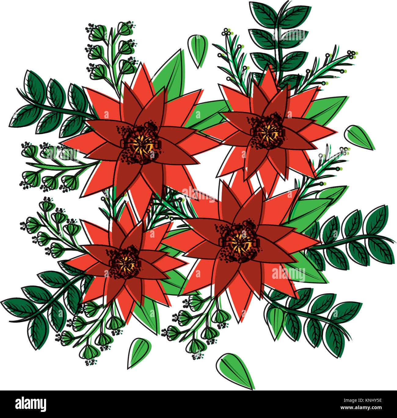 flowers natural leaves branch botanical arrangement Stock Vector Image ...