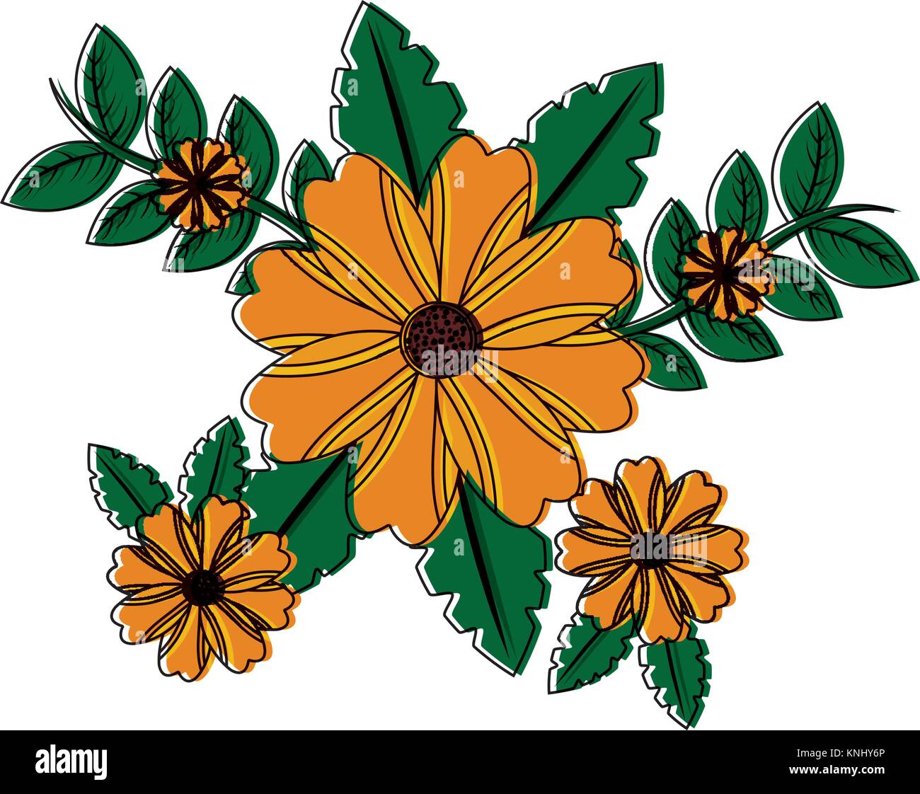 flowers natural leaves branch botanical arrangement Stock Vector Image ...