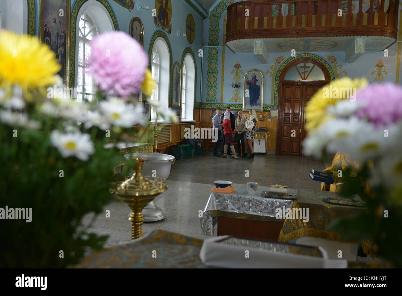 Christian Church interior Baptism . Altar in the Church in which there ...