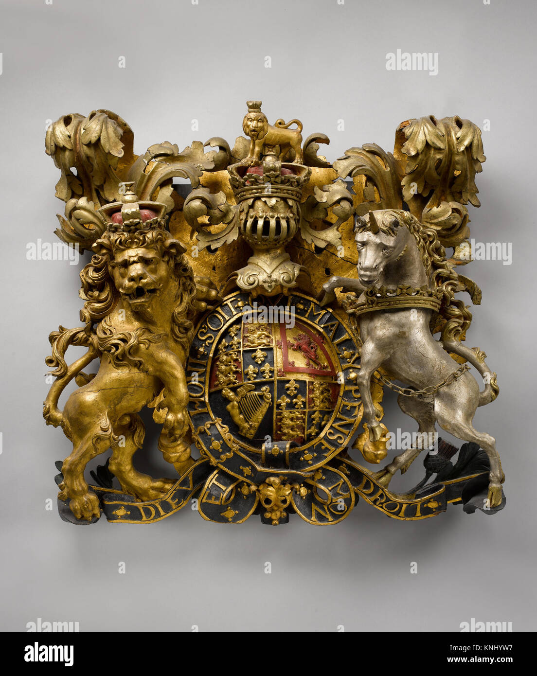 This armorial panel displays the Stuart coat of arms, representing the ...