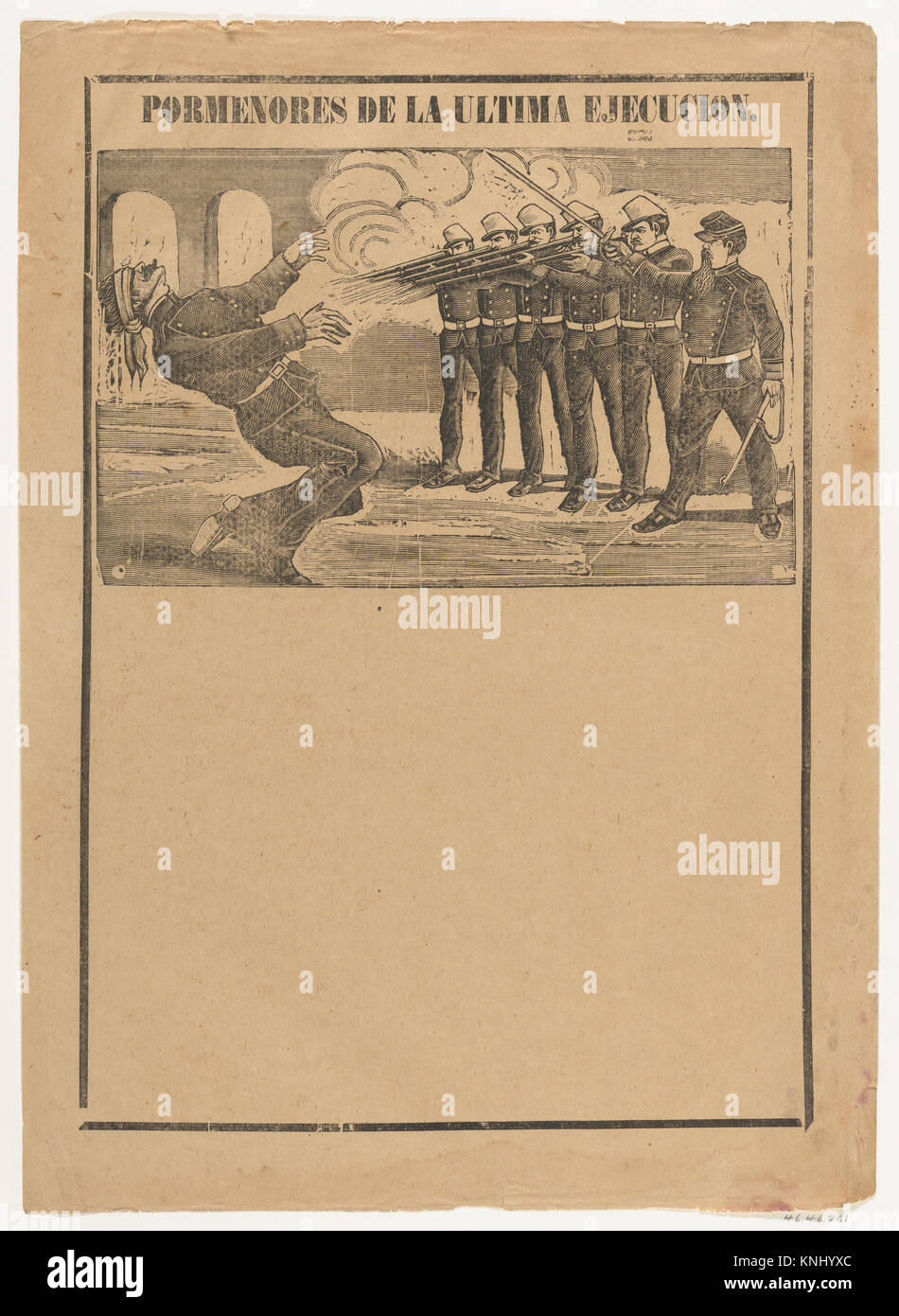 A broadsheet by JosÃ© Guadalupe Posada depicting a blindfolded man ...