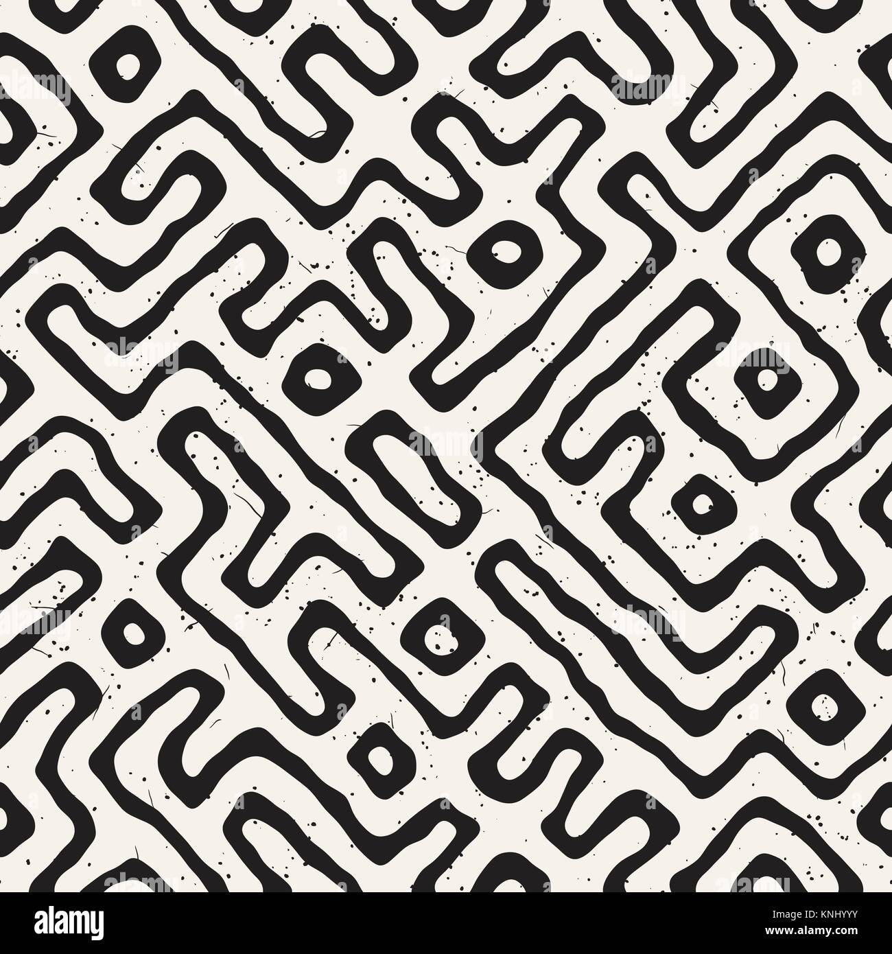 Vector Seamless Black And White Rounded Irregular Maze Pattern. Abstract Hand Drawn Geometric ...
