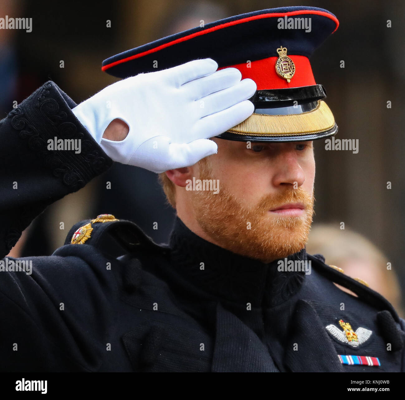 His Royal Highness Prince Harry lays a Cross of Remembrance in front of ...
