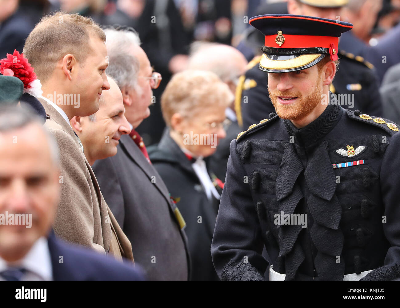 His Royal Highness Prince Harry lays a Cross of Remembrance in front of ...