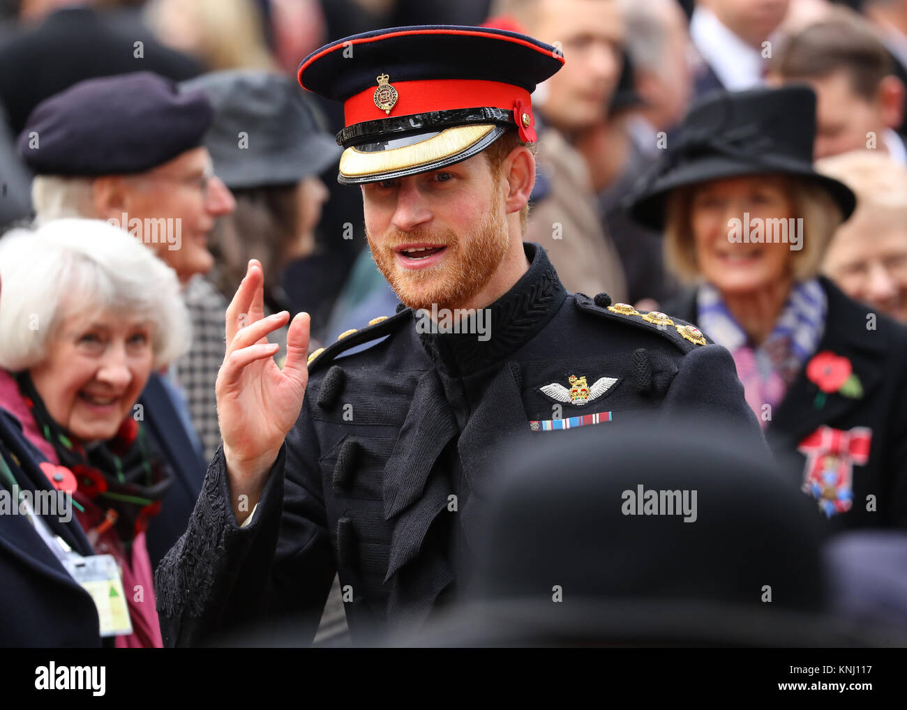 His Royal Highness Prince Harry lays a Cross of Remembrance in front of ...