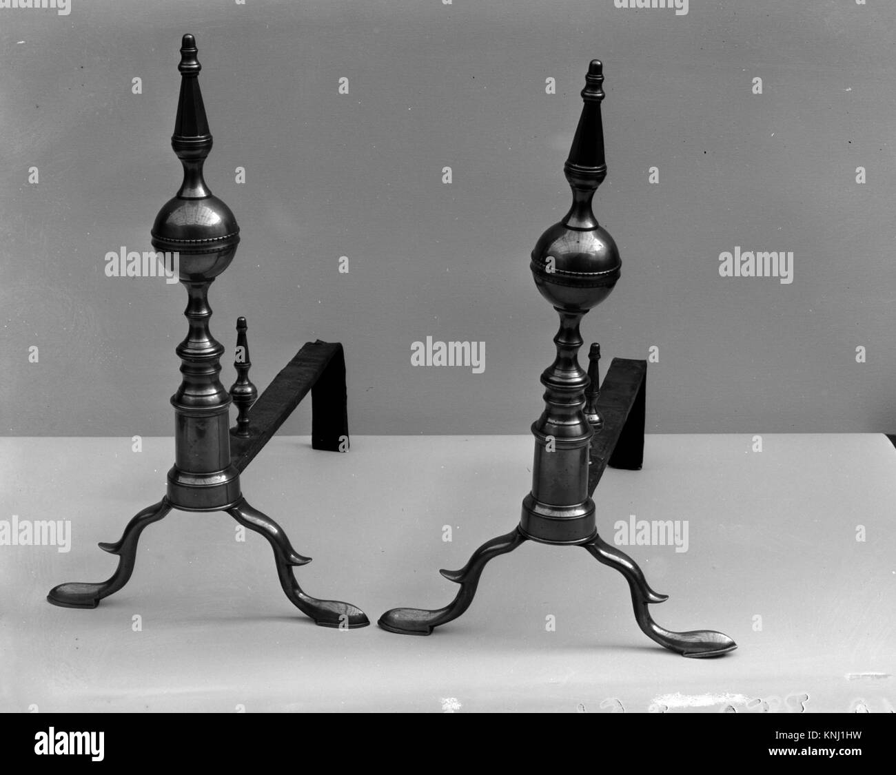 Brass andiron made by James Davis between 1803 and 1828, an example of ...