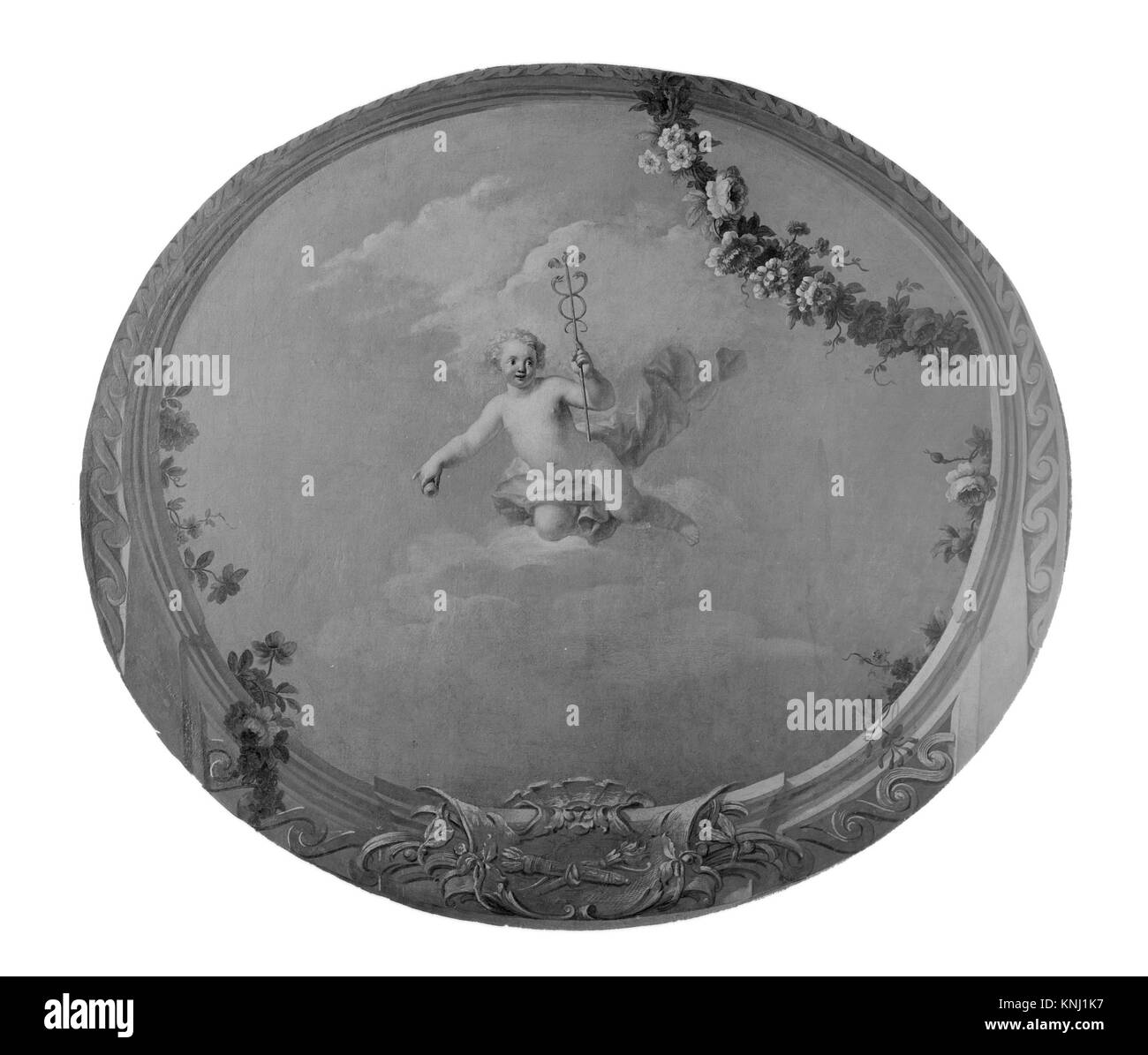 This 18th-century oil painting portrays Cupid as a messenger, holding a ...