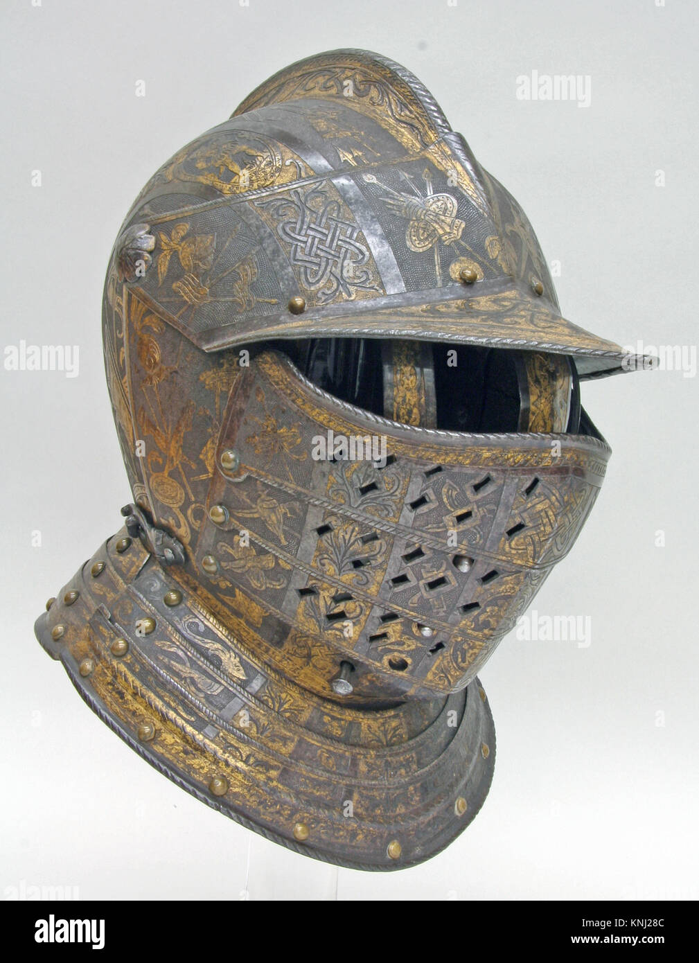 Close helmet with falling buffe, medieval armor designed for head and ...