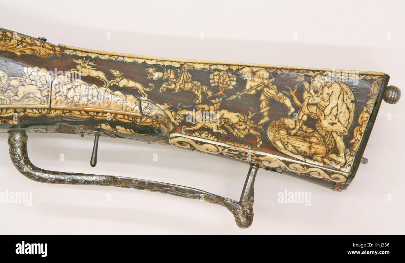 This combination wheellock matchlock gun is an example of early firearm ...