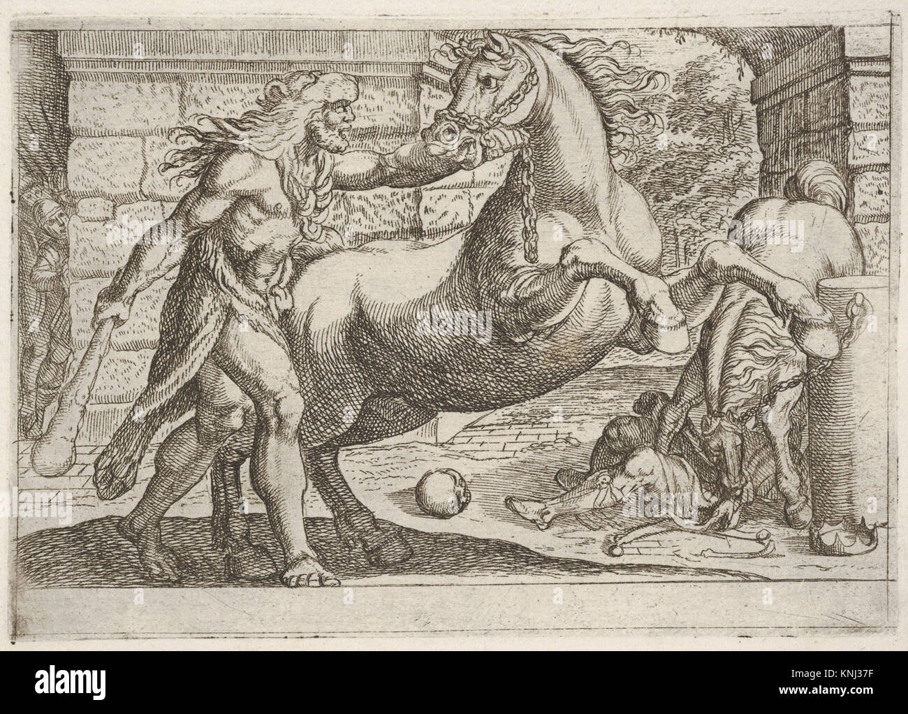Hercules and the Mares of Diomedes- Hercules grasps the bridle of a ...