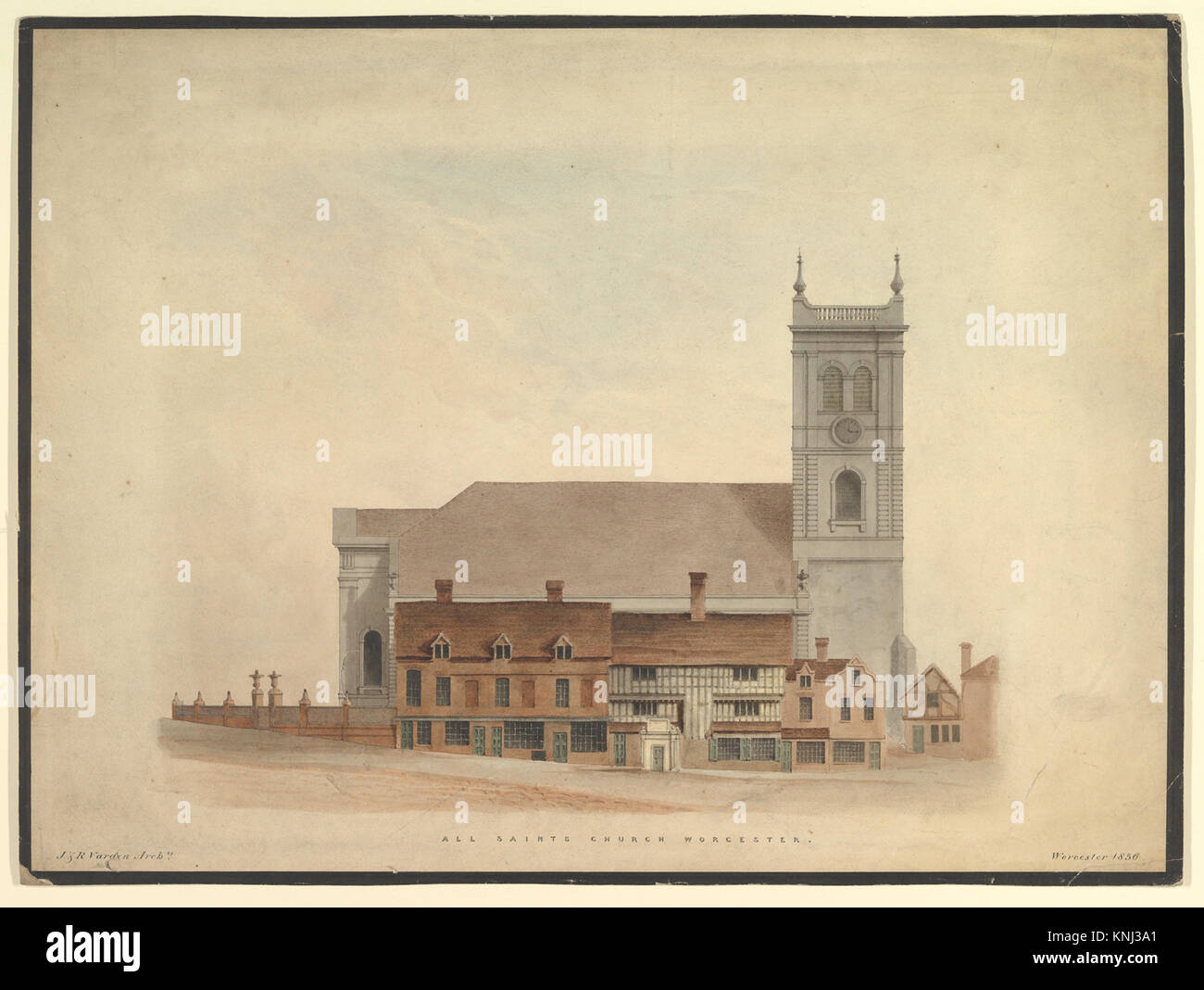 Watercolor and pen-and-ink drawing of All Saints Church, Worcester by ...