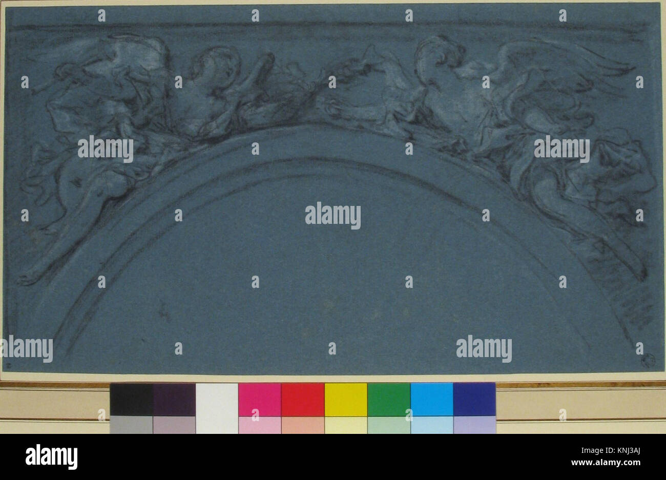 Architectural design for two spandrels featuring winged figures ...